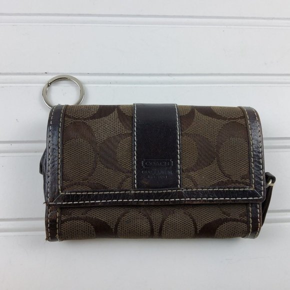 Coach | Bags | Coach Signature Leather Stripe Small Keychain Wallet ...
